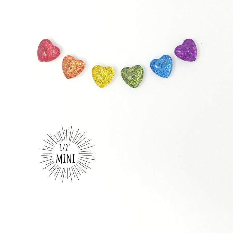Rainbow Glitter Mini Magnets // Set of 6 12mm Heart-shaped - Etsy