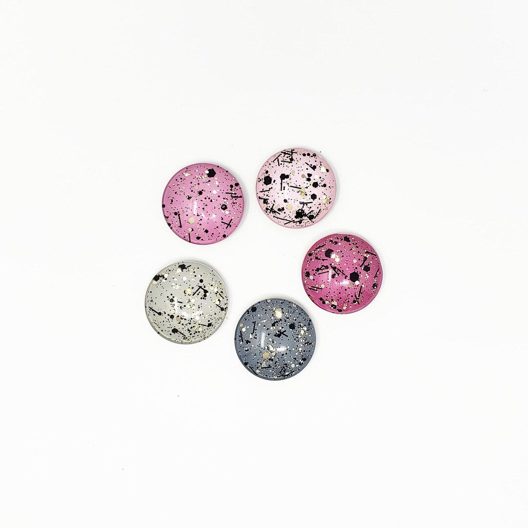Stellar Magnets – Pink & Gray Glass Magnets // Set of 5 1” Round ...