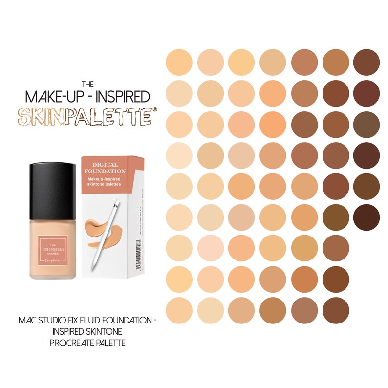 Makeup-inspired Skin Tone Palettes for Procreate | 60 Skin Tones ...