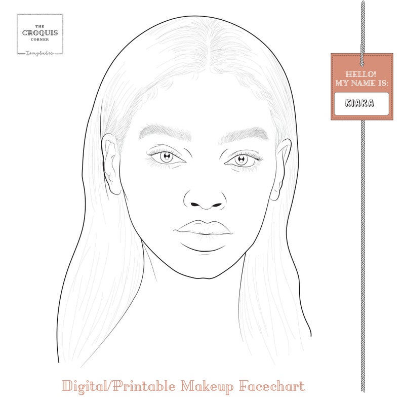 Realistic Makeup Face Chart "kiara" | Make-up Artist Practice Sheets ...