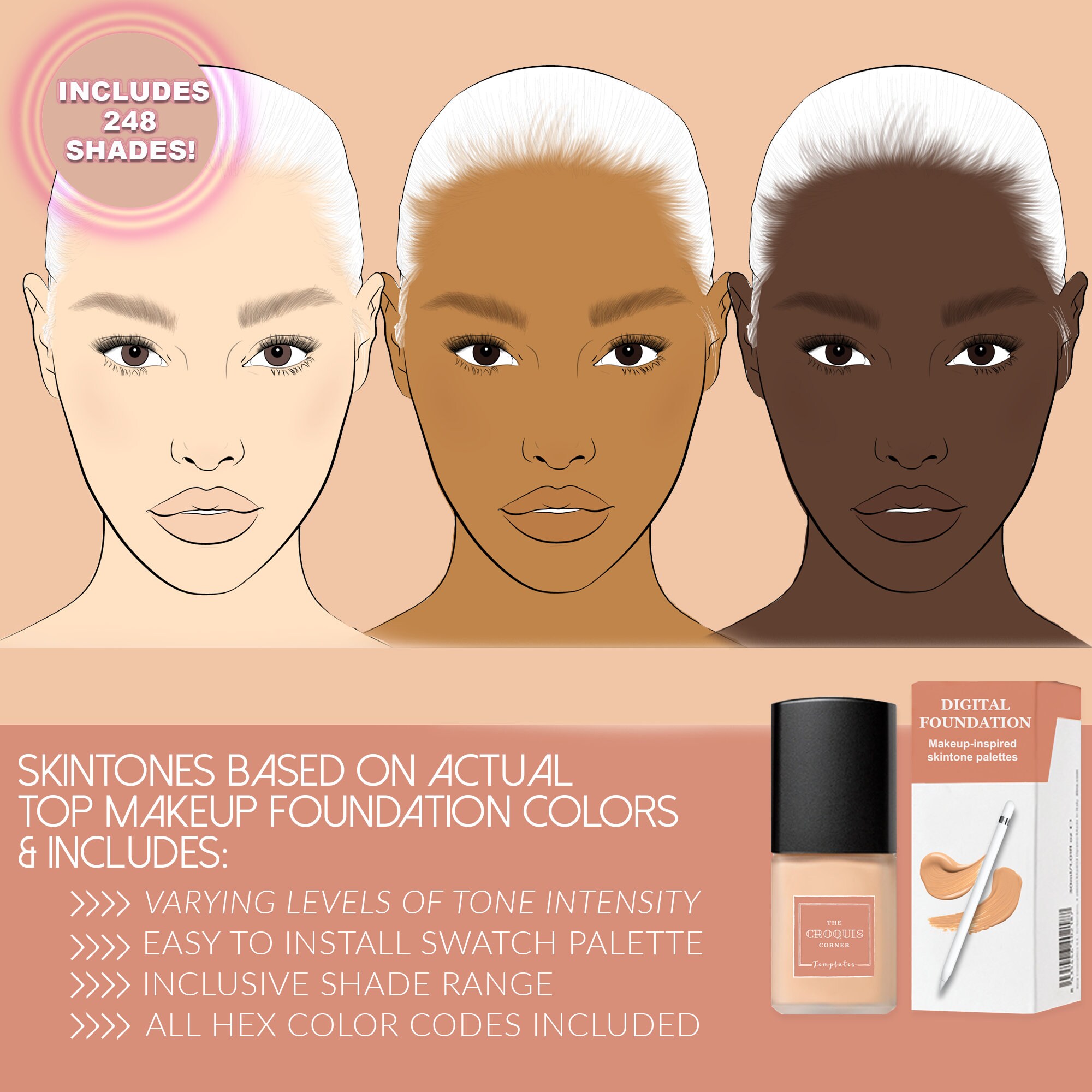 248 Shade PROCREATE Skin Tone Palette MEGA Bundle Inspired by Clinique ...