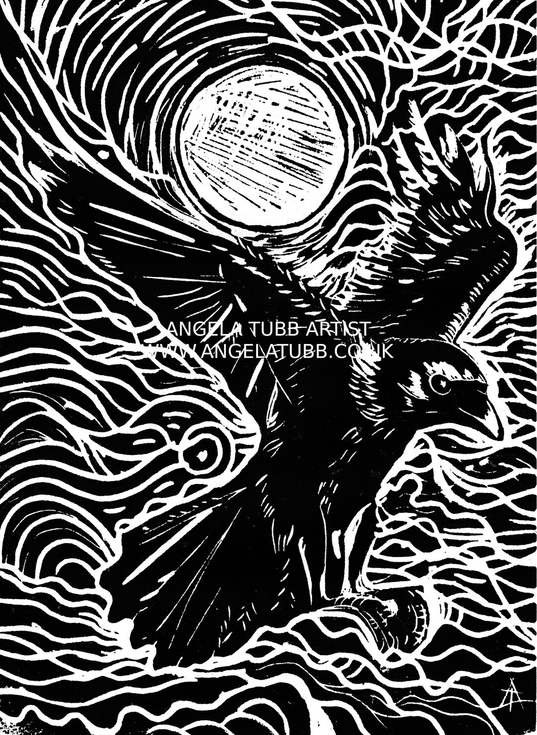 LINO PRINTED CROW A3 Artwork by Angela Tubb - Etsy