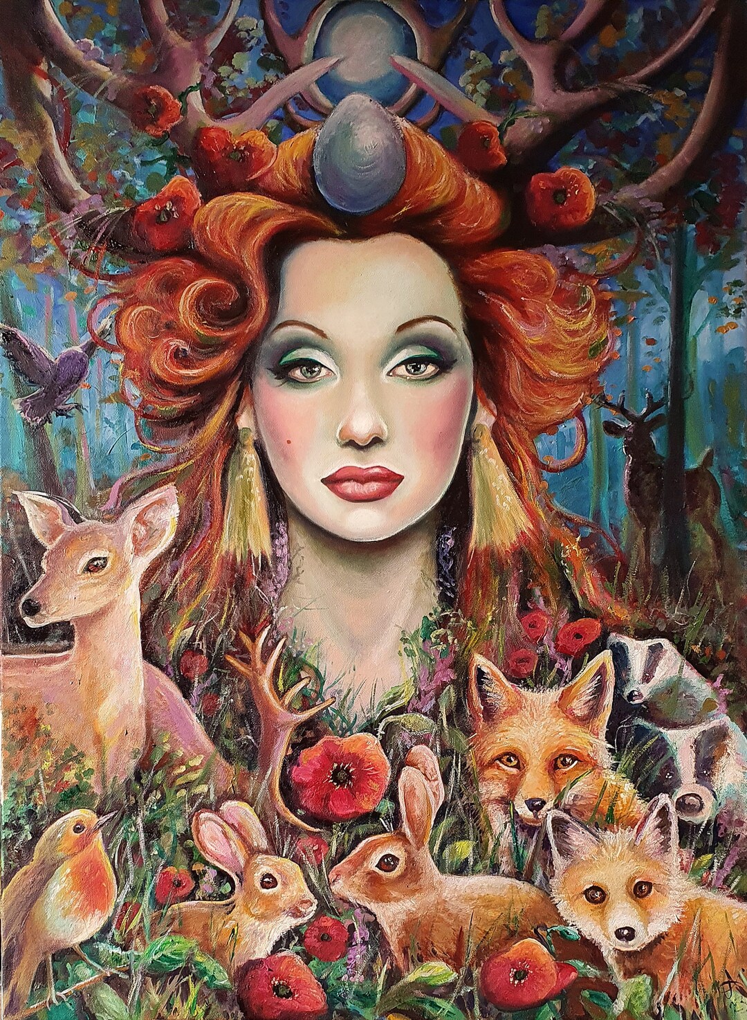 Original Oil Painting 80 X 60 Cm Elen of the Ways, Pagan Goddess With ...