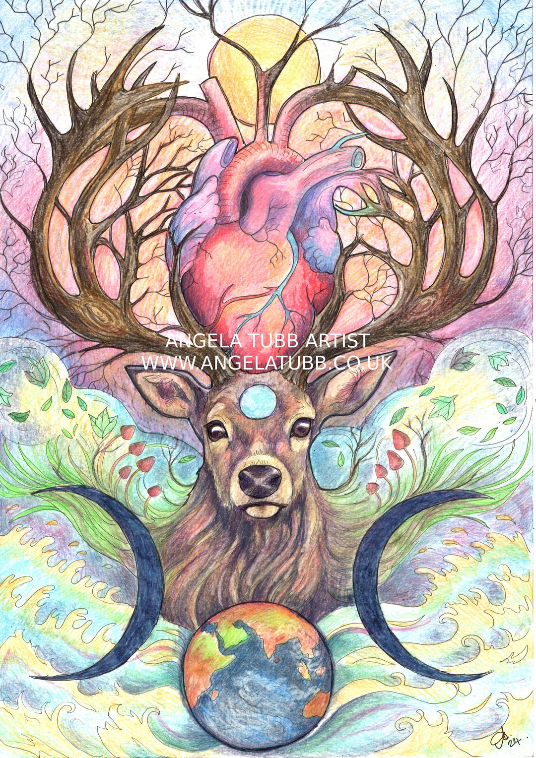 Symbiotic Rhythm an A3 Drawing or A4 Print of a Stag With Human Heart ...