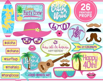 HAWAIIAN LUAU BIRTHDAY Photo Booth Props Printable Party | Etsy