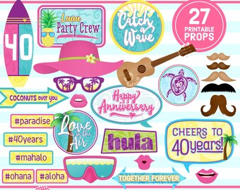 HAWAIIAN LUAU BIRTHDAY Photo Booth Props Printable Party | Etsy