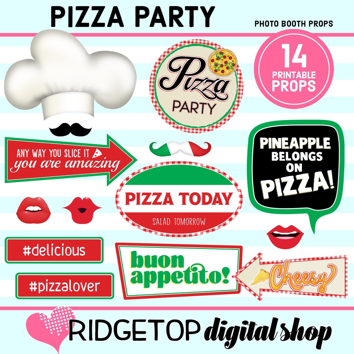 PIZZA PARTY Photo Booth Props Printable Party Printable - Etsy