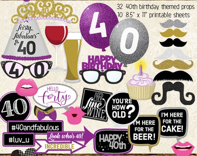 40TH BIRTHDAY, Photo Booth Props, 40th Birthday Party, 40th Birthday ...