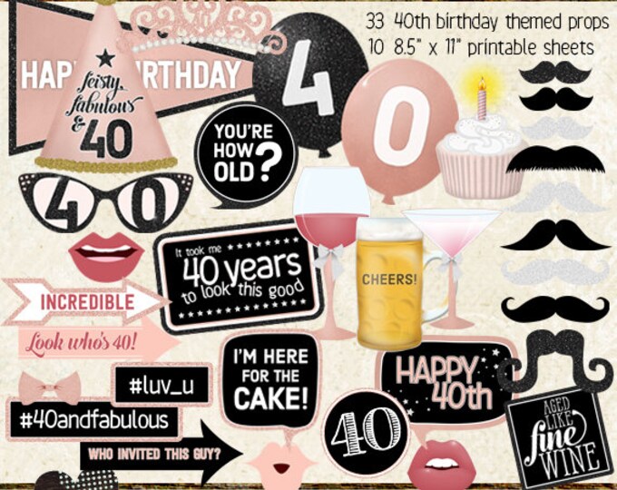 40TH BIRTHDAY Photo Booth Props 40th Birthday Party 40th - Etsy