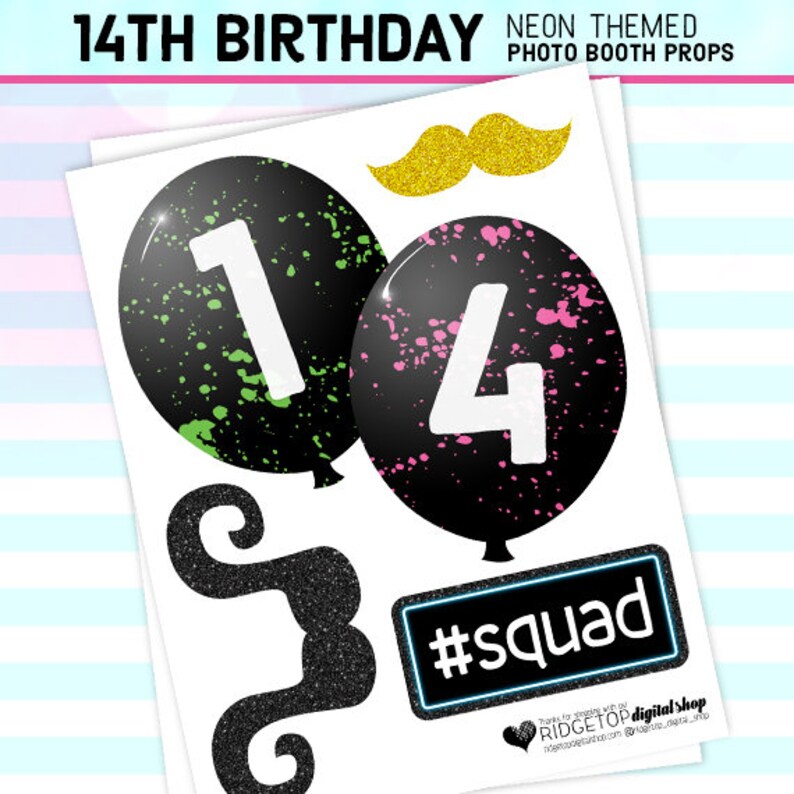 NEON 14TH BIRTHDAY Photo Booth Props Glow Birthday Party - Etsy