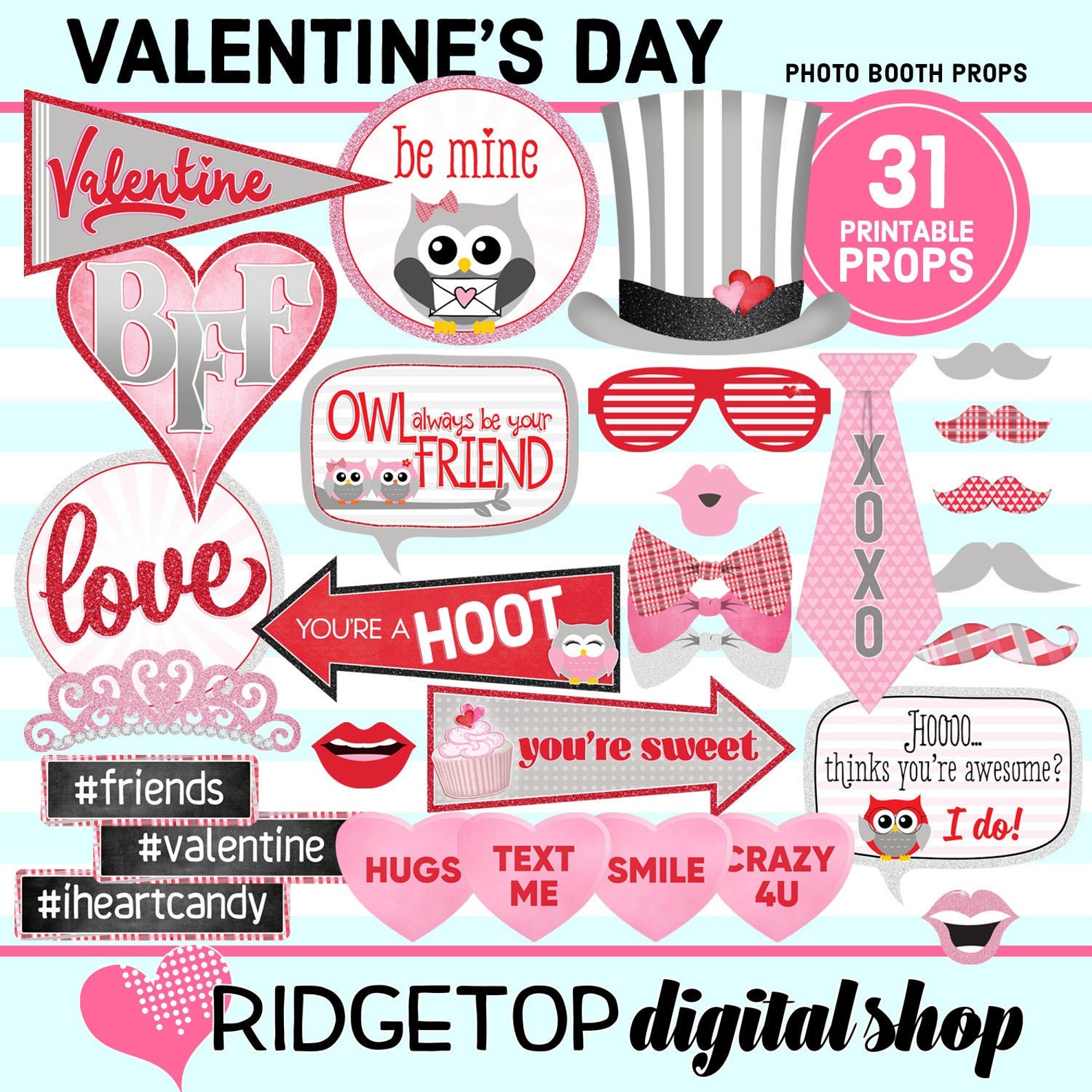 VALENTINE PHOTO PROPS Photo Booth Props Valentine's Day - Etsy