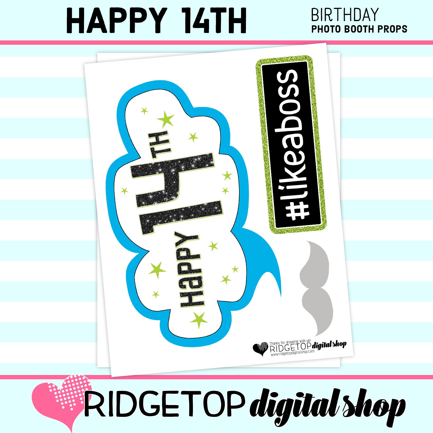 14th Birthday PHOTO BOOTH PROPS Blue Lime Green 14th - Etsy Israel