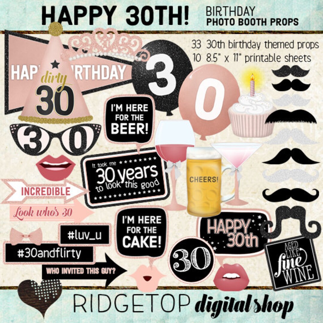 30TH BIRTHDAY, Photo Booth Props, 30th Birthday Party, 30th Selfie ...