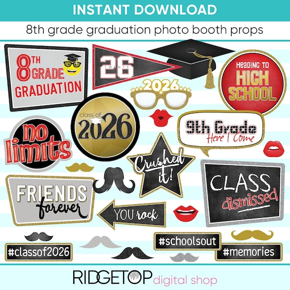8th GRADE GRADUATION photo booth props, Class of 2026, Printable Photo ...