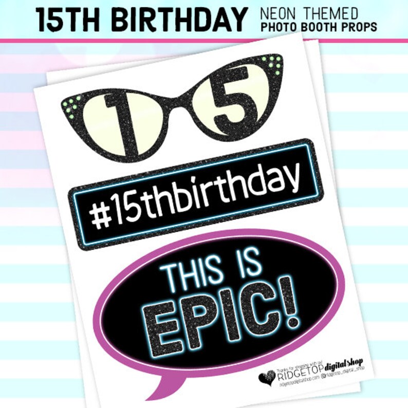 NEON 15TH BIRTHDAY Photo Booth Props Glow Birthday Party - Etsy
