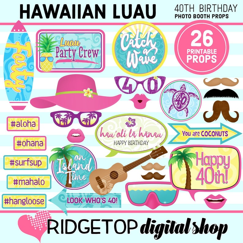 HAWAIIAN LUAU 40th BIRTHDAY Photo Booth Props 40th Birthday - Etsy