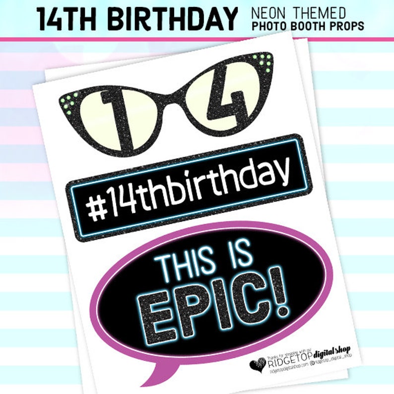 NEON 14TH BIRTHDAY Photo Booth Props Glow Birthday Party - Etsy