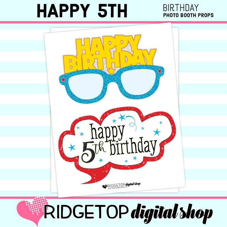 5th Birthday Printable PHOTO BOOTH PROPS 5th Birthday Party - Etsy