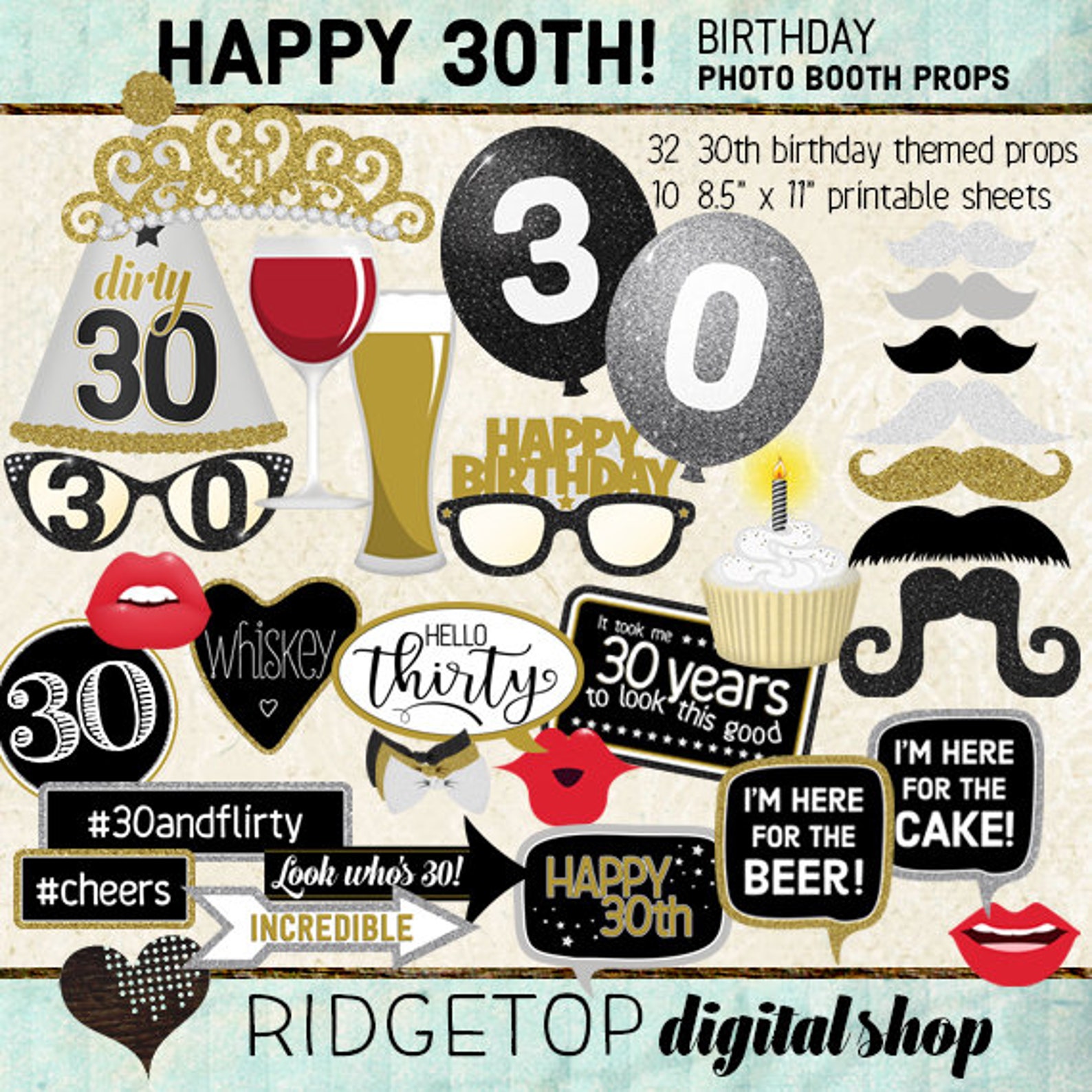 30TH BIRTHDAY Photo Booth Props 30th Birthday Party Black - Etsy