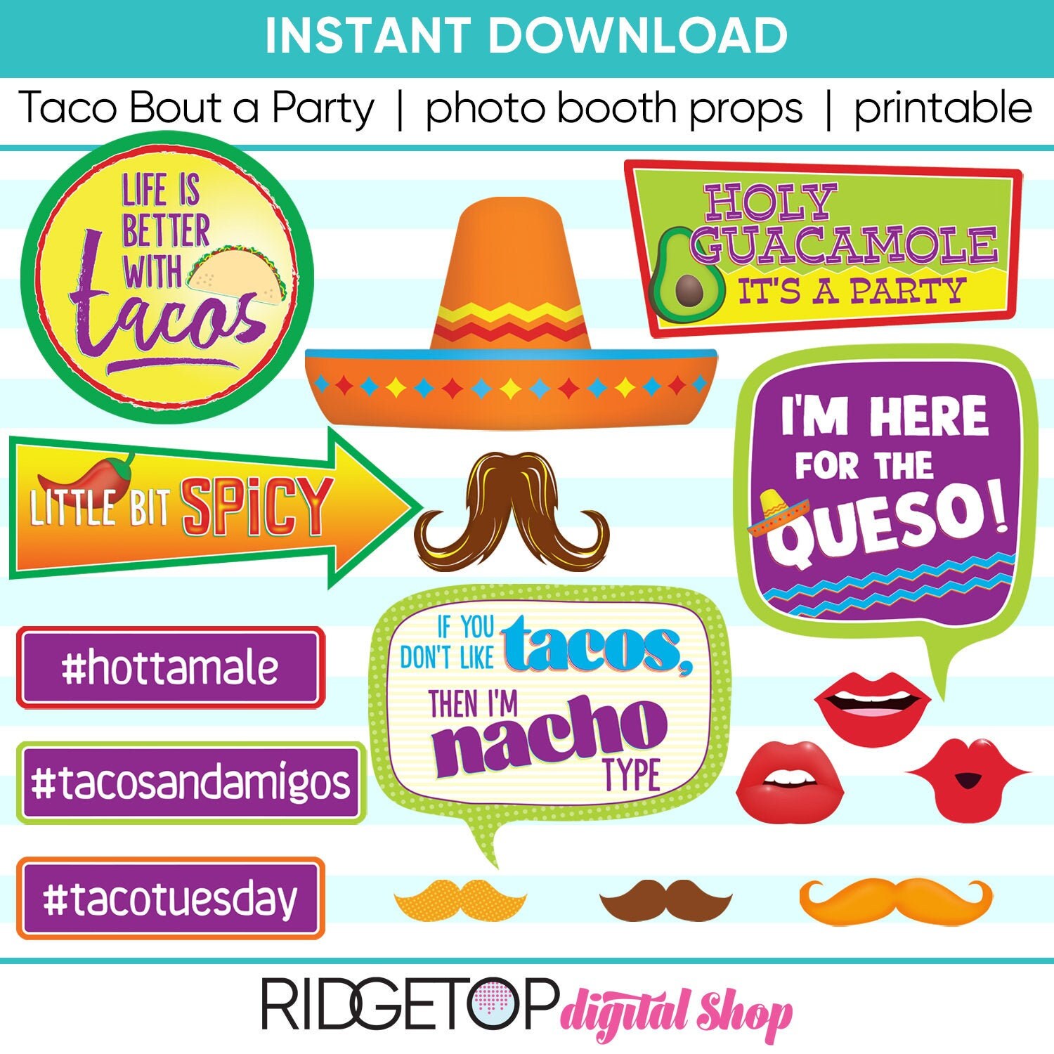 Taco Party Photo Booth Props, Cinco De Mayo Printable (digital Download ...