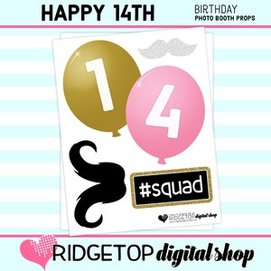 14th Birthday, PHOTO BOOTH PROPS, Pink, 14th Birthday Party, Birthday ...