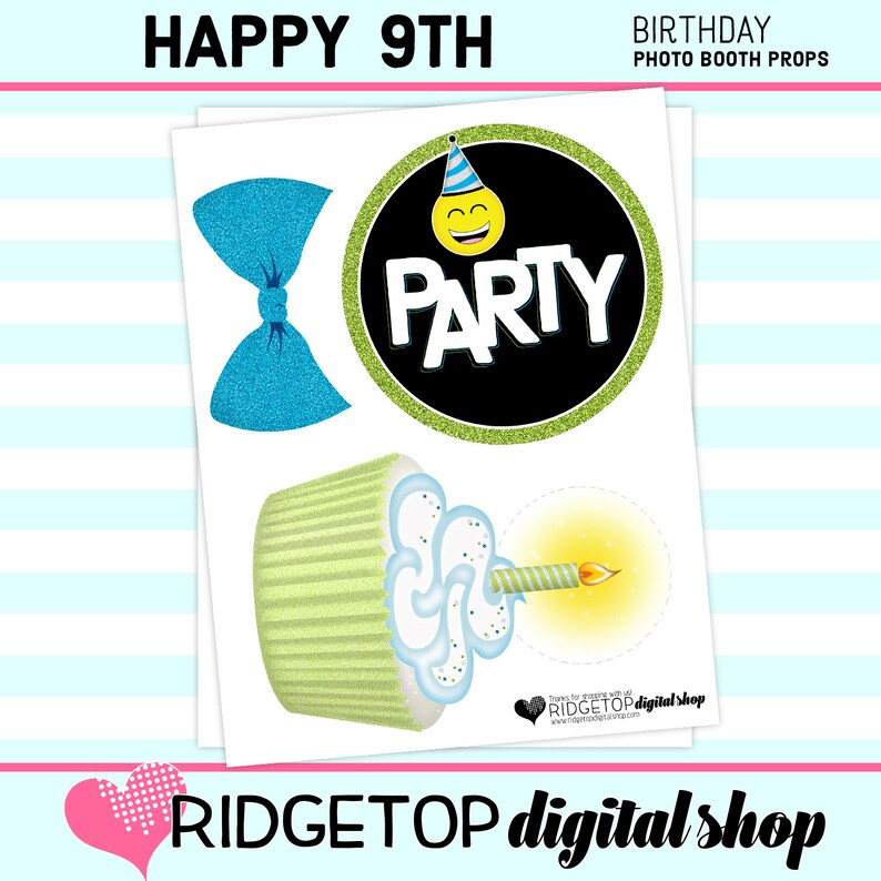 9th Birthday PHOTO BOOTH PROPS Blue Lime Green 9th | Etsy