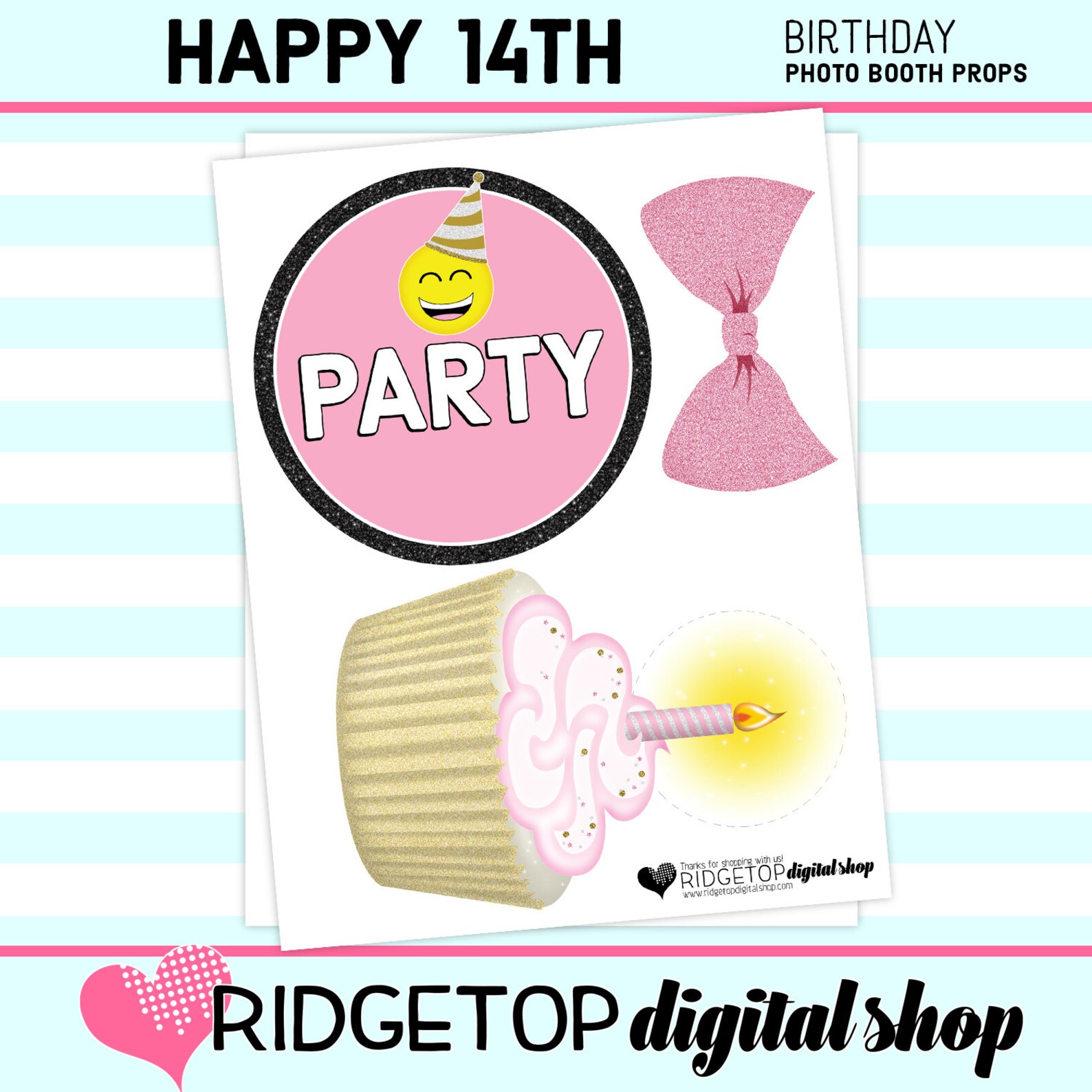 14th Birthday PHOTO BOOTH PROPS Pink 14th Birthday Party - Etsy