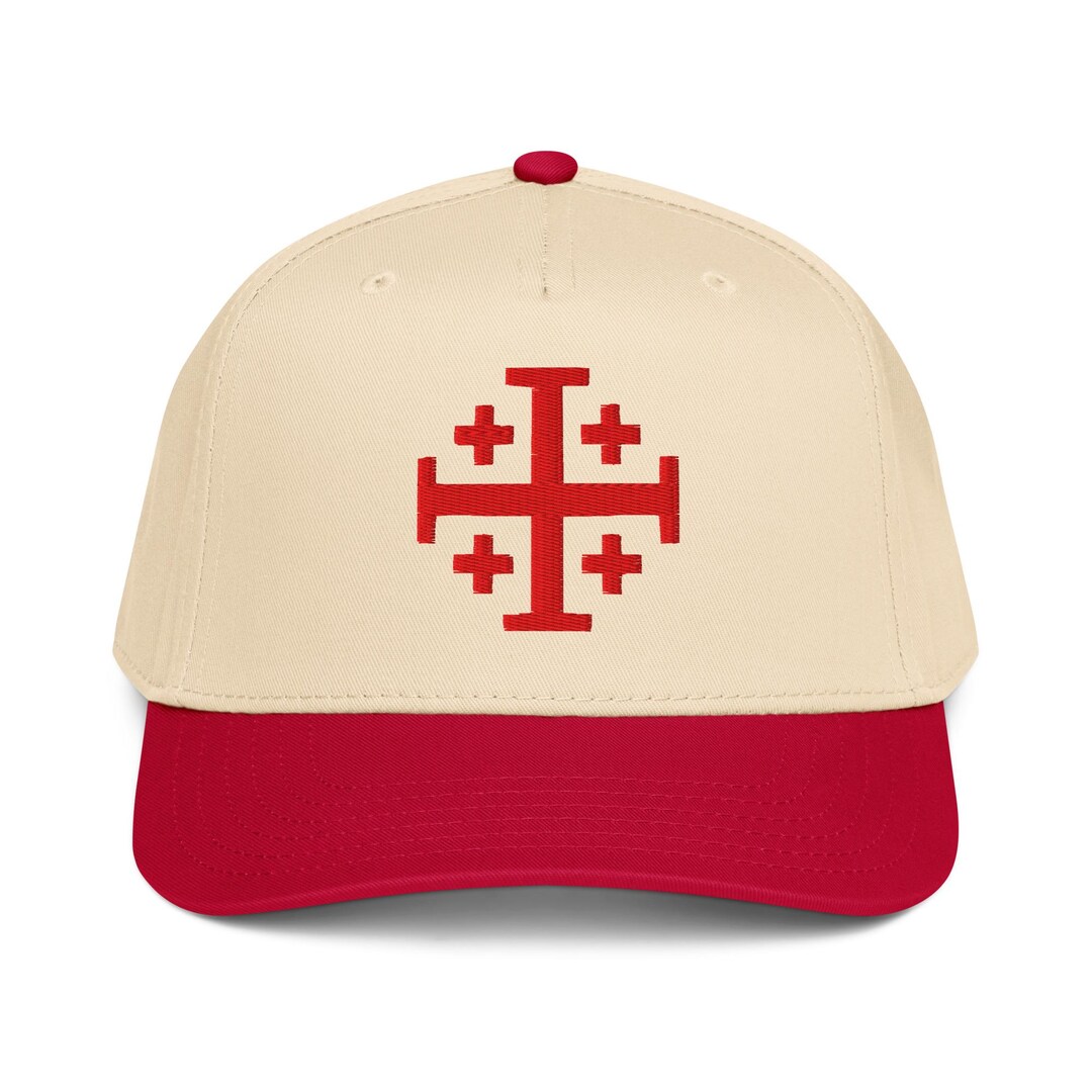 Jerusalem Cross Hat, Red Brim Cap, Cross Dad Hat, Christianity Hat for ...
