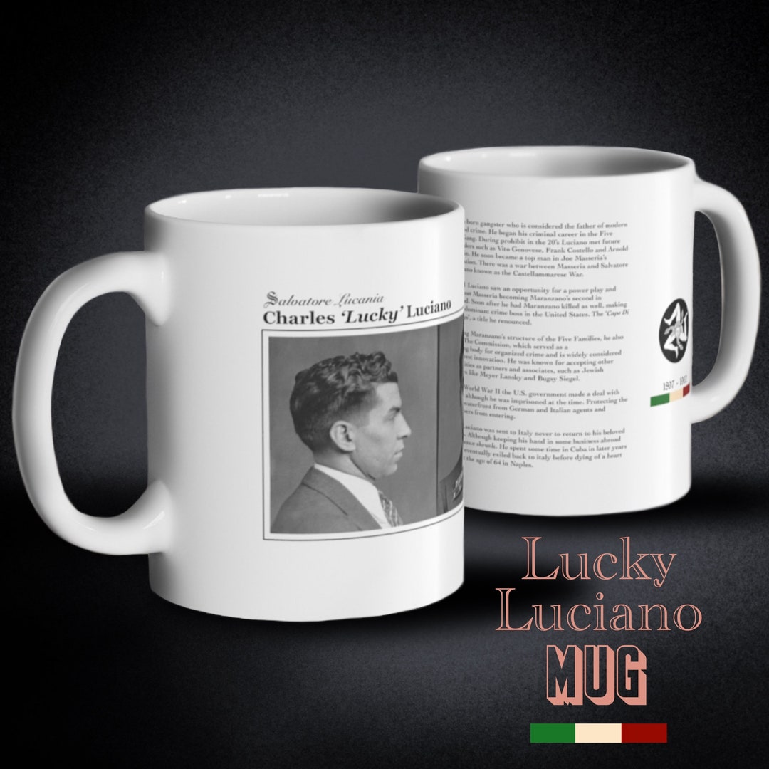 Lucky Luciano Ceramic Mug, White 11oz Mafia Coffee Mug, Gangster Coffee ...