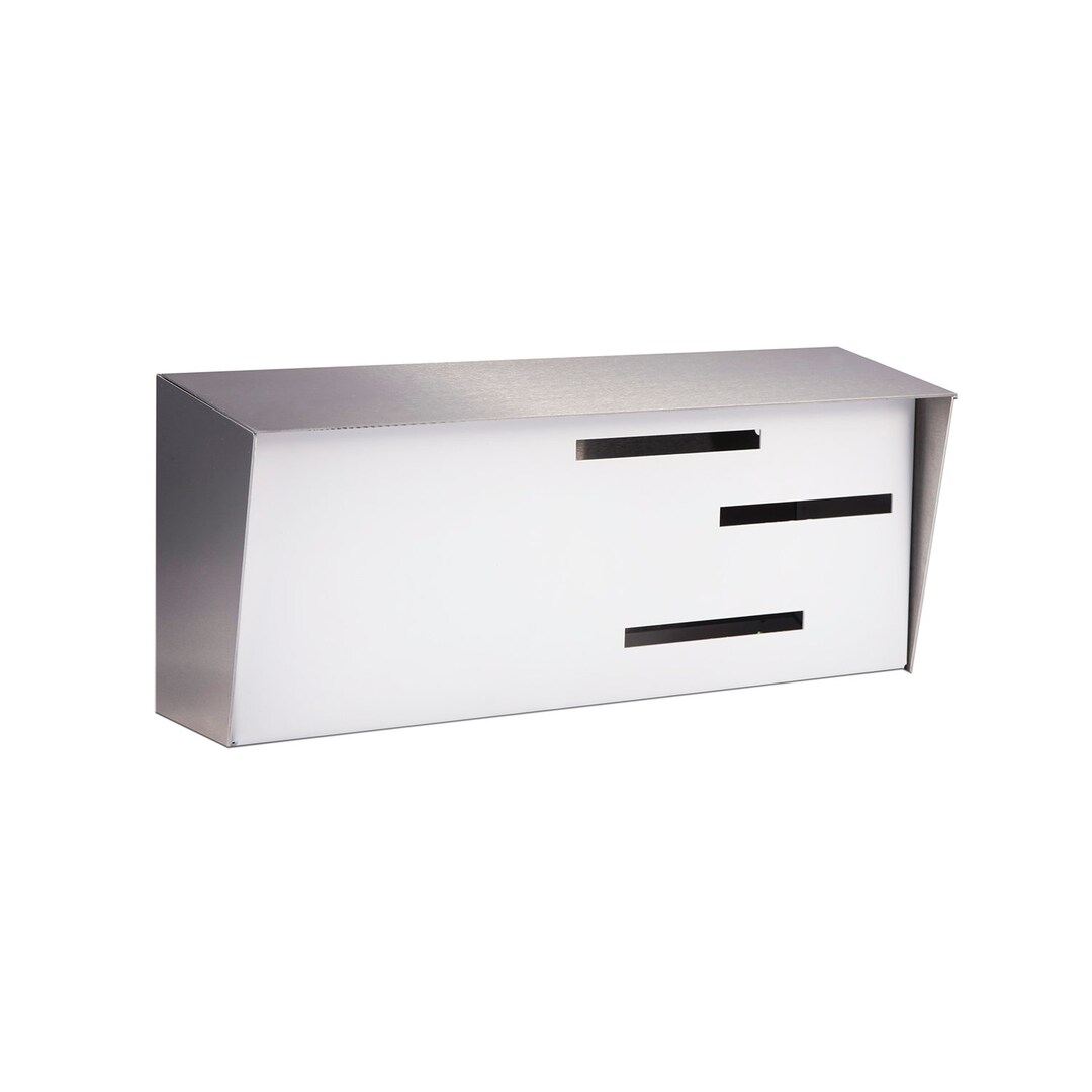 Modern Mailbox | Mid Century Modern Mailbox | Horizontal Silver/white ...
