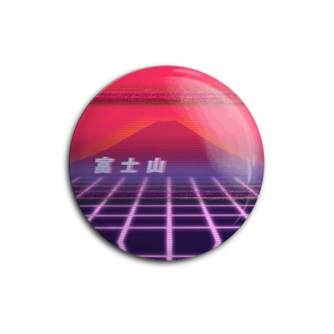 Button or Magnet 1.25, Vaporwave, Chillwave, Retro Design 3, Mount Fuji ...