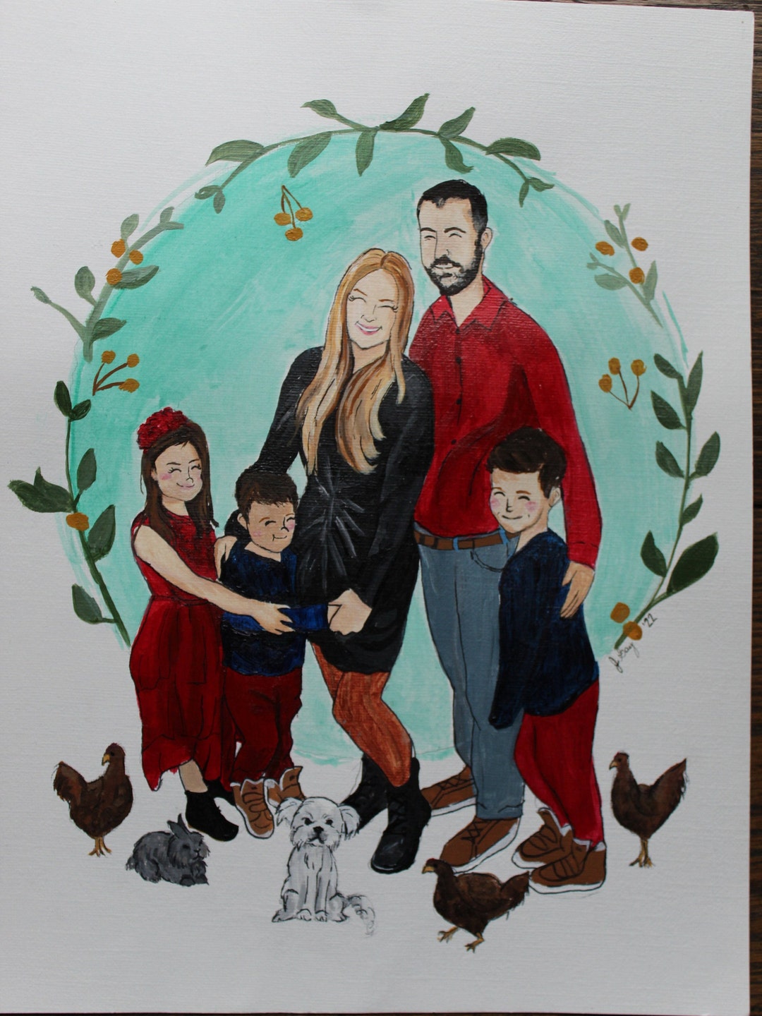 Simple Hand Painted Family Portrait Custom Illustrated Family Portrait ...