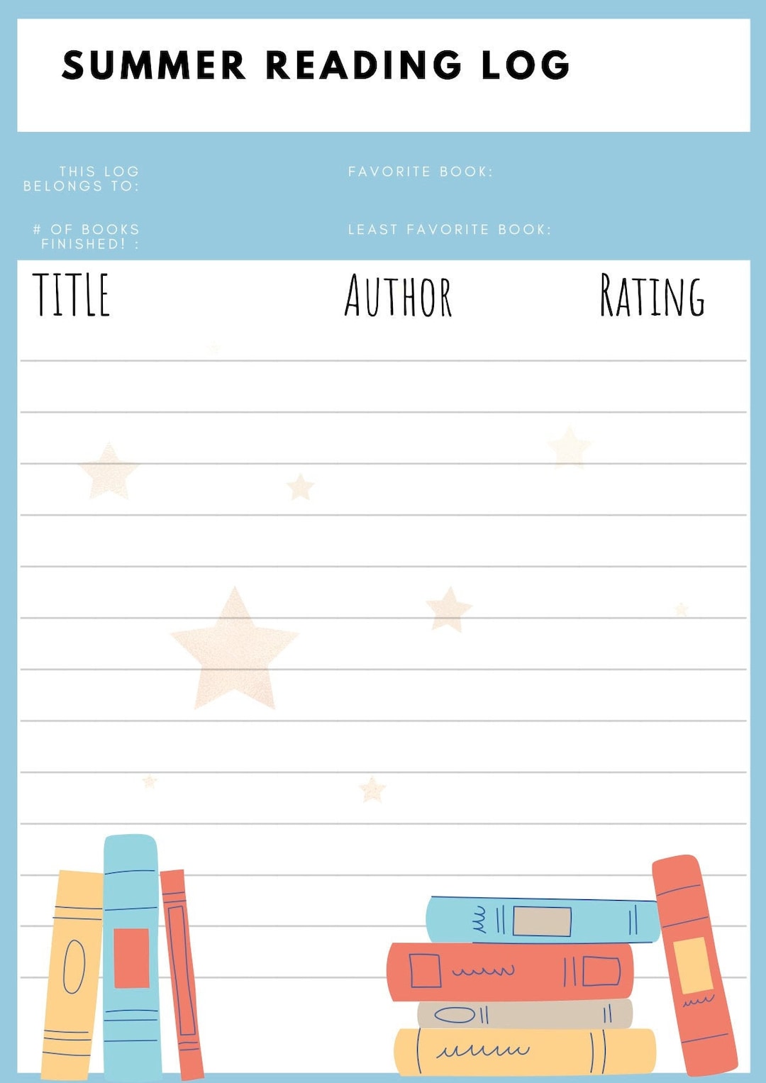 Cute Summer Reading Log *digital Download* - Etsy