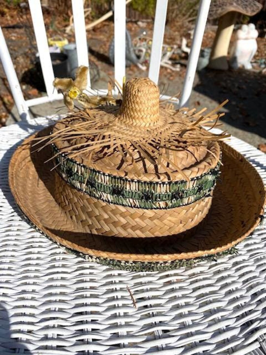 Vintage 50's 60's Fun Straw Hat on Hat Flower Tiki Rockabilly Retro ...