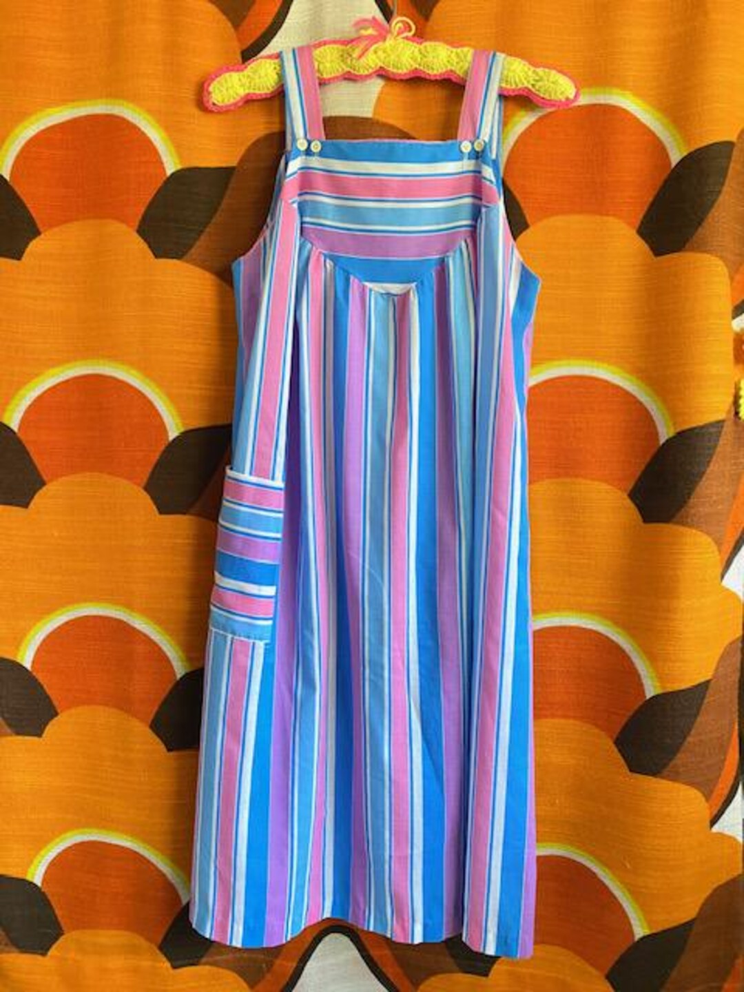 Vintage 70's 80's Handmade Striped Sun Summer House Dress Hippie Boho ...