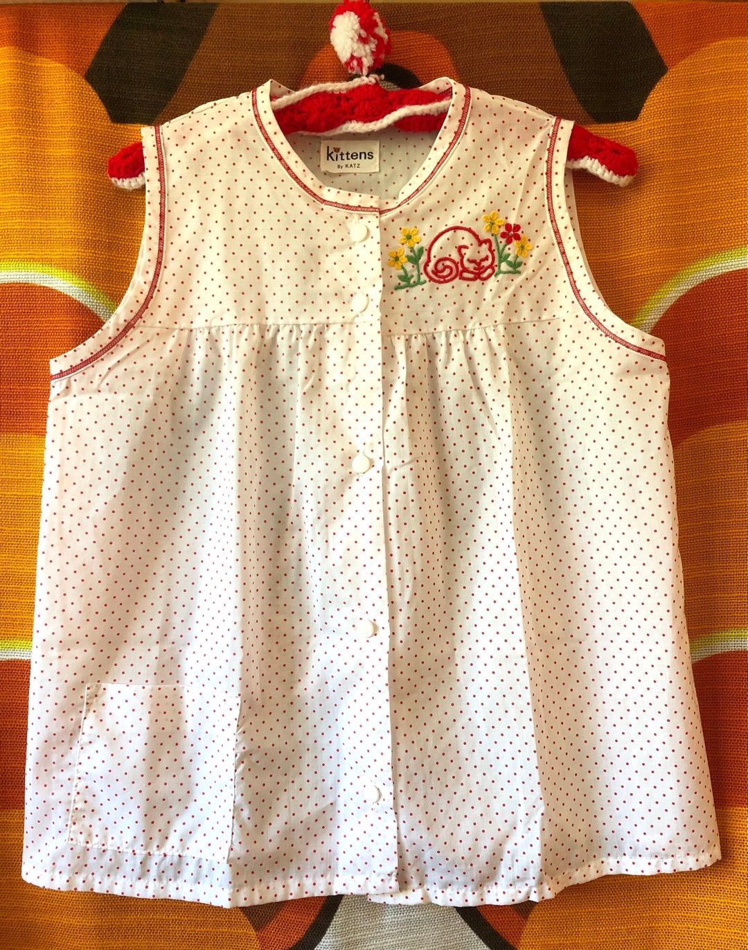 Vintage Kittens Katz 70's 80's Cat Kat Flower Embroidery Summer Pajama ...