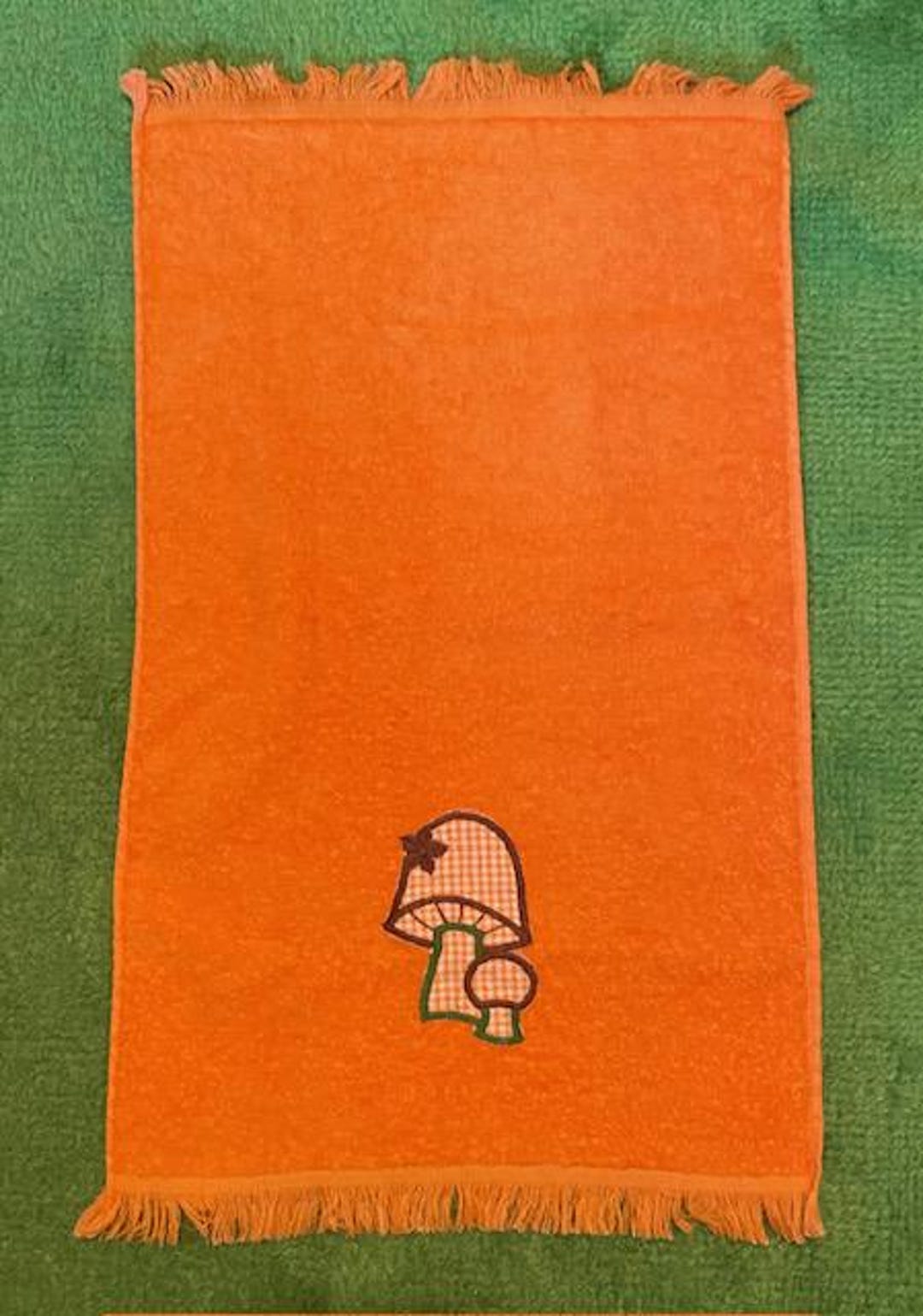 Vintage 70's 80's Sayco Orange Mushrooms Towel Mod Hippie Boho Retro ...