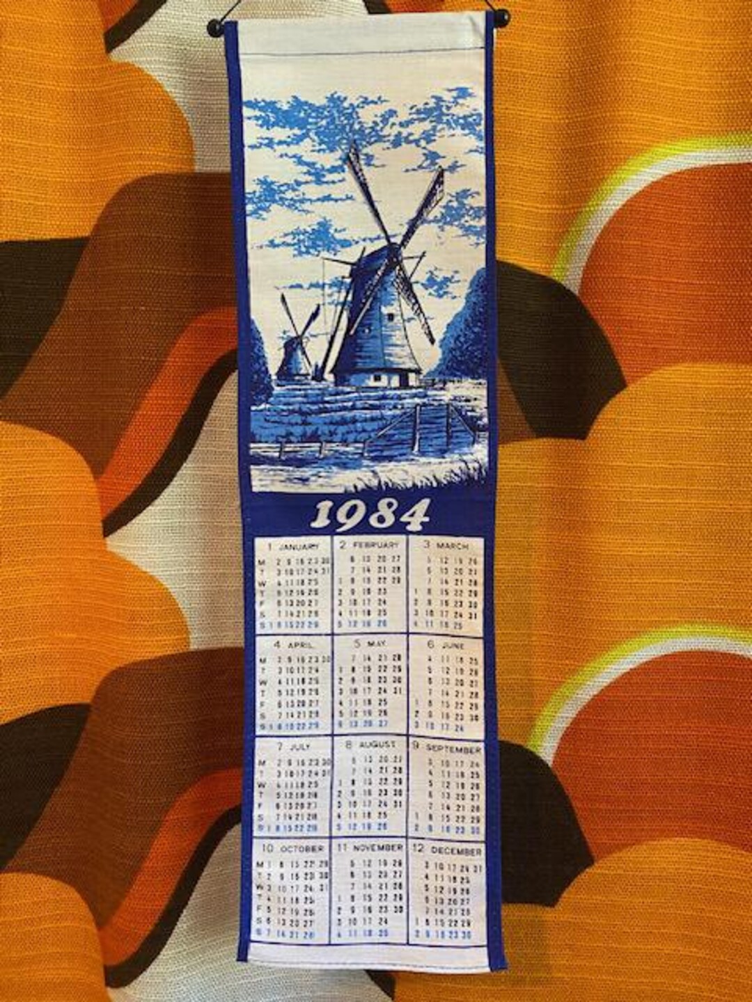 Vintage 80's 1984 Fabric Windmill Wall Hanging Calendar Home Kitchen ...