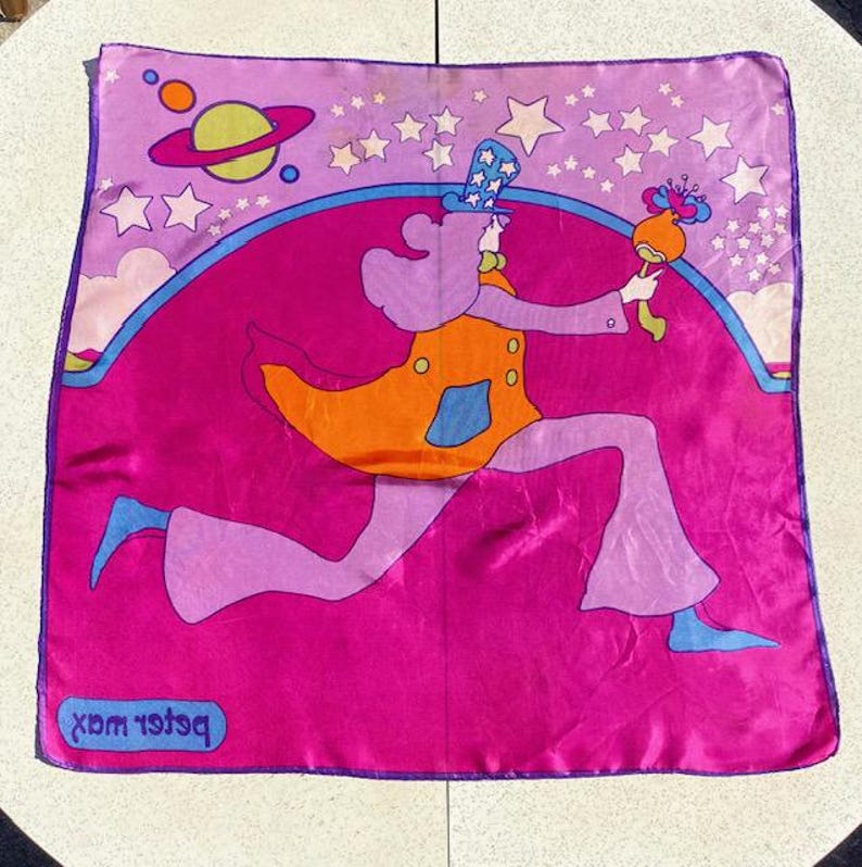 Vintage 70's Peter Max Psychedelic POP Cosmic Scarf Mod Hippie Boho ...