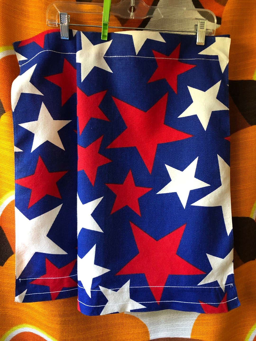 Vintage 70's 80's Tri Color Star Curtain Panel Fabric Mod Mid Century ...