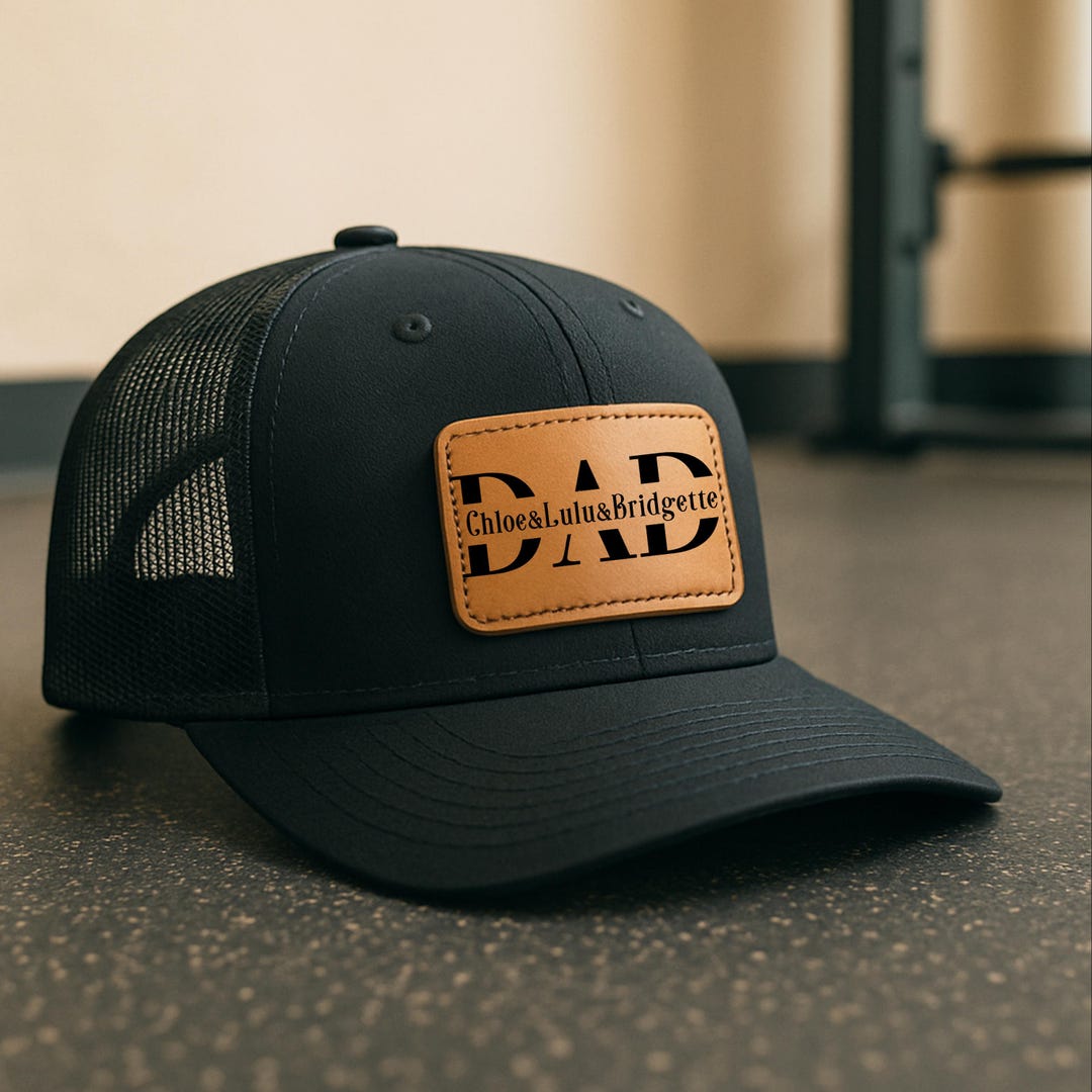 Fathers Day Custom Trucker Hat for Dad, Leather Patch Cap, Father's Day ...