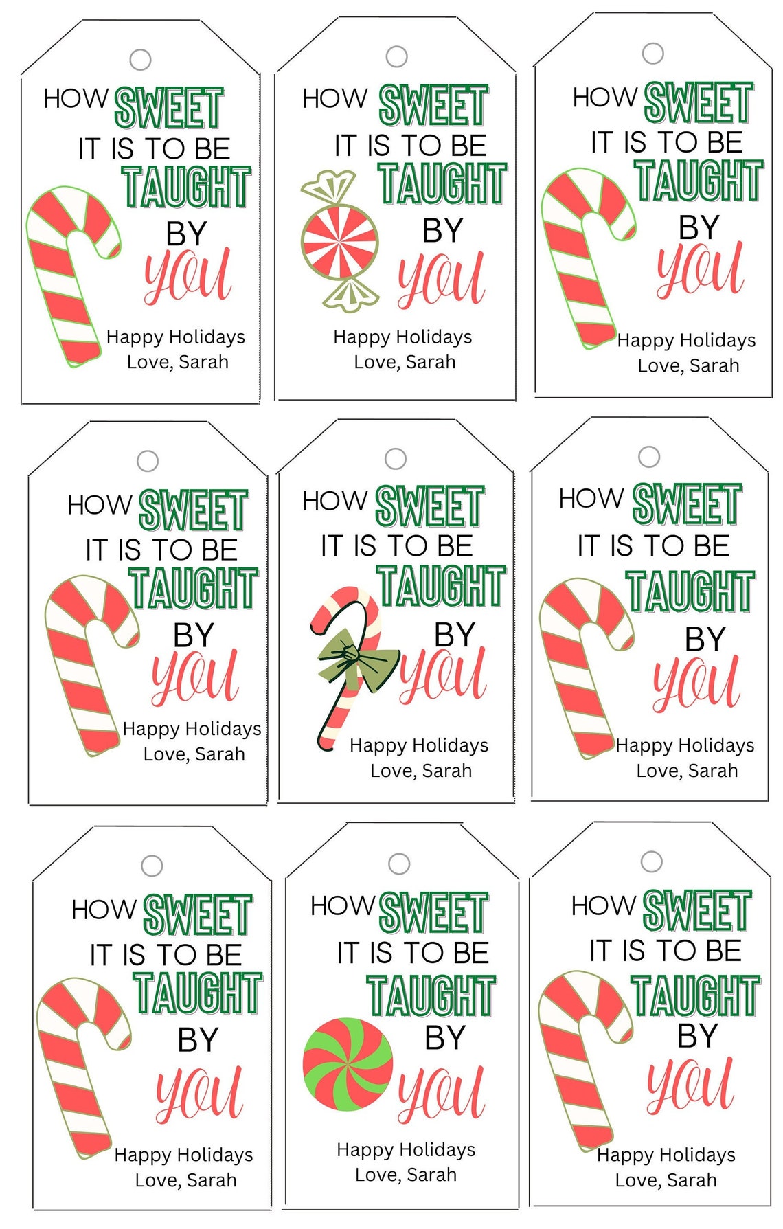 Christmas, Holiday Tags for Treats, Teacher Gift Tags, Caretaker Gift ...