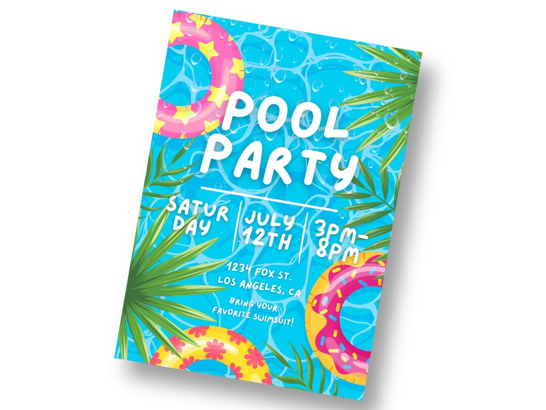 Pool Party Invite, Printable Invitation, Editable Digital Download ...