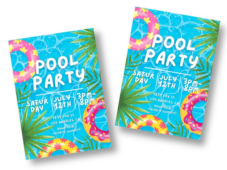 Pool Party Invite, Printable Invitation, Editable Digital Download ...