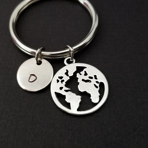 Silver World Map Keychain Custom Gift Silver Keychain Globetrotter Gift ...