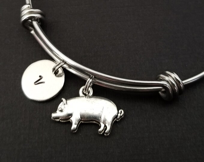 Pig Bangle Bracelet - Pig Charm Bracelet - Expandable Bangle - Pig ...