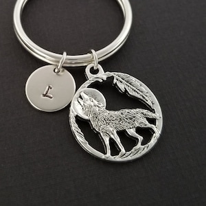 Howling Wolf Keychain - Wolf Key Chain - Wolf Keyring - Wolf Moon ...