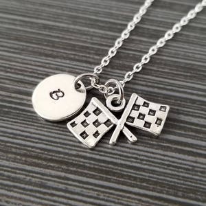 Checkered Flag Necklace - Race Car Charm Necklace - Personalized ...