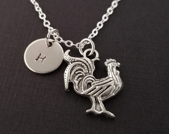 Silver Rooster Necklace - Chicken Charm Pendant - Personalized Necklace ...