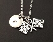 Checkered Flag Necklace Race Car Charm Necklace | Etsy